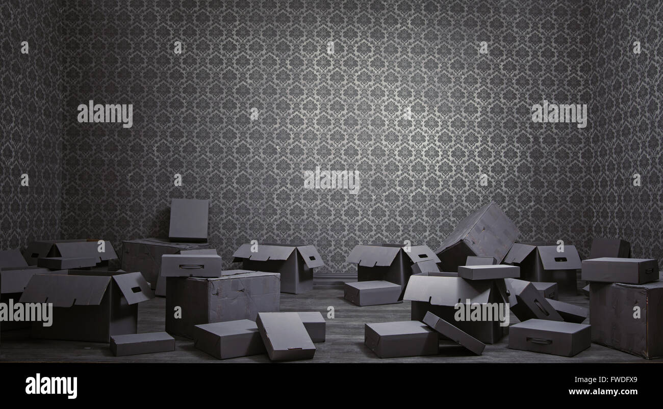 Old grunge interior with many empty cardboard boxes Stock Photo - Alamy