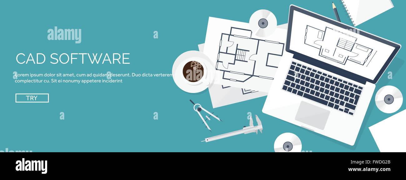 Vector illustration. Engineering and architecture. Notebook, software ...