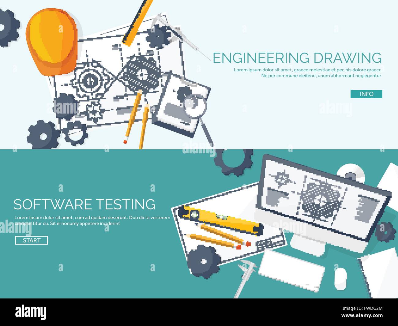 Vector illustration. Engineering and architecture. Computer, software ...