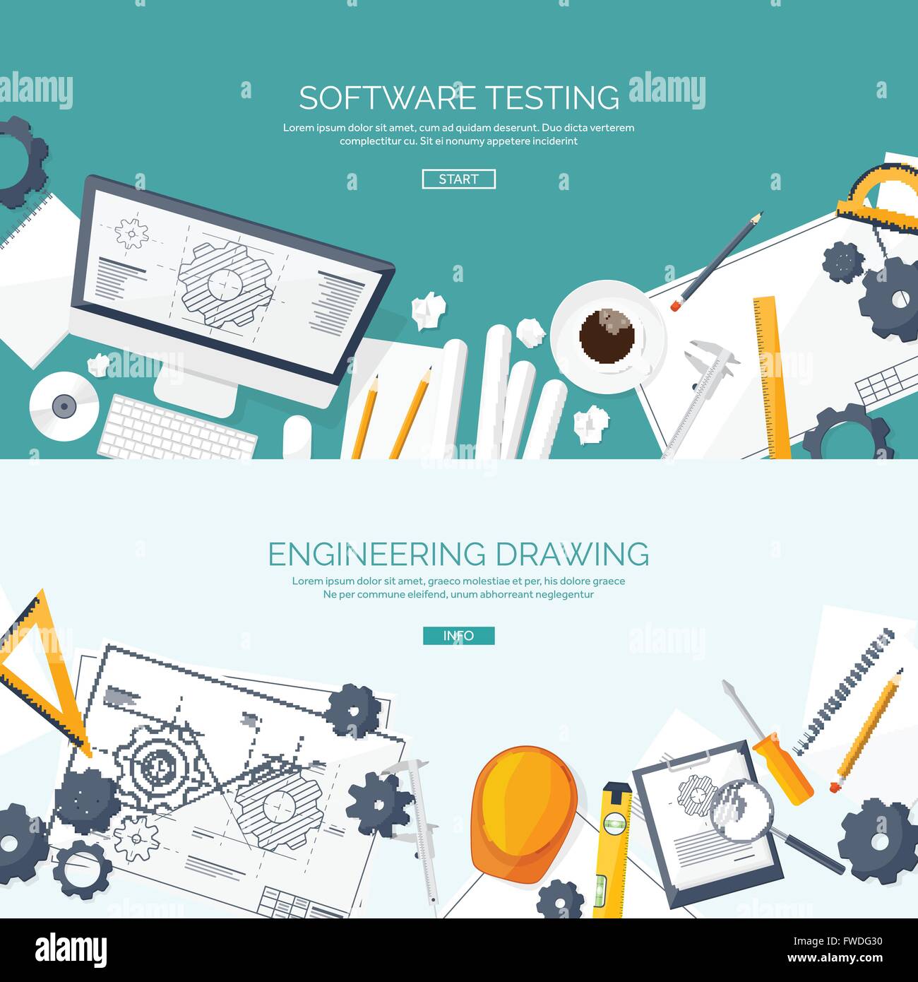 Vector illustration. Engineering and architecture. Computer, software ...