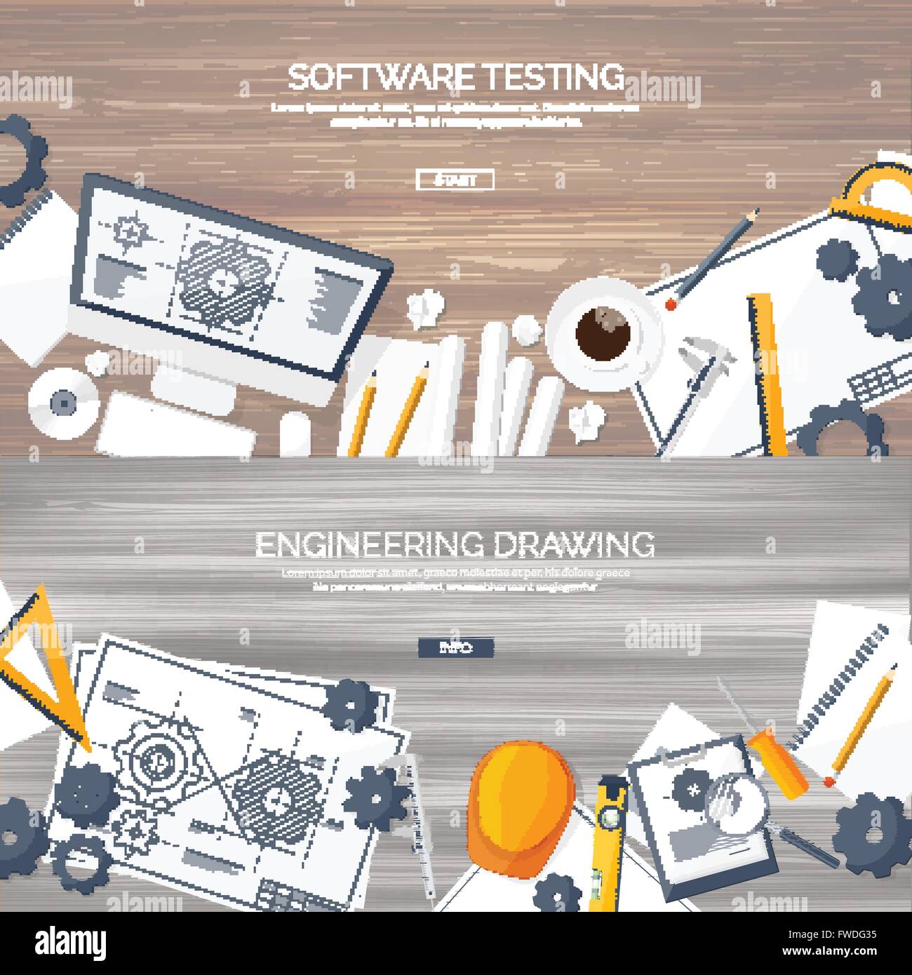 Vector illustration. Engineering and architecture. Computer, software ...