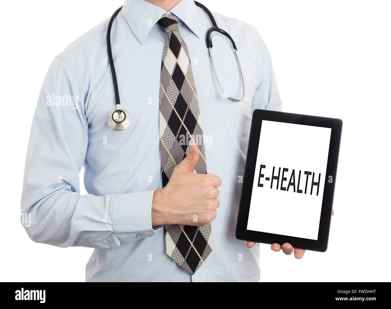 Doctor, isolated on white backgroun, holding digital tablet - E-Health ...