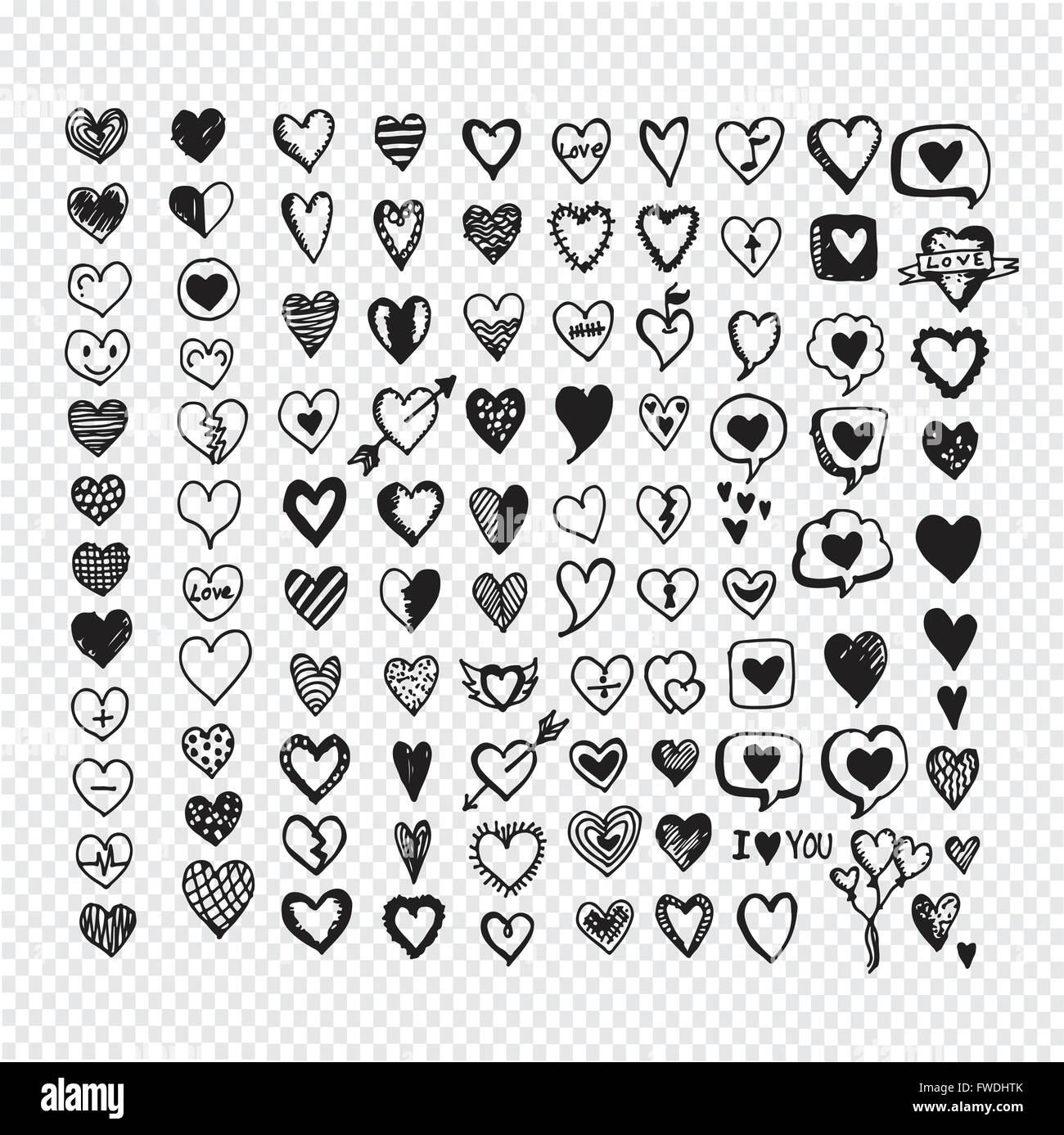 Hearts icon set. Hand drawn Illustration Stock Vector Image & Art - Alamy