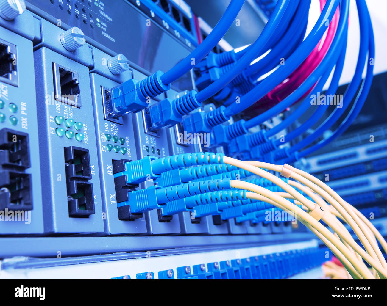 Fiber Optic cables connected to an optic ports Stock Photo - Alamy