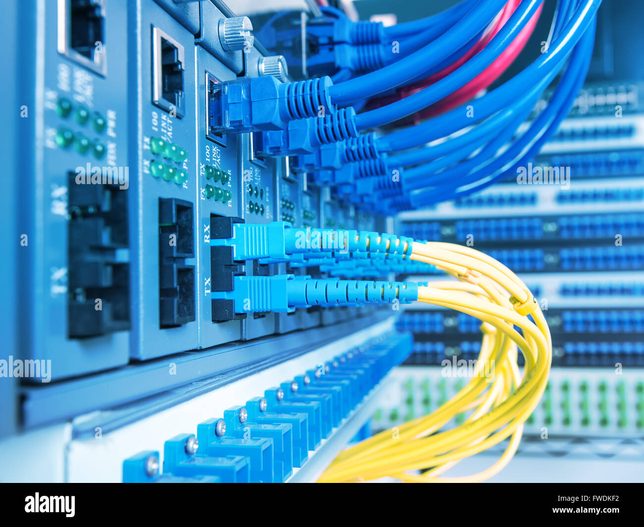 Fiber Optic cables connected to an optic ports Stock Photo - Alamy