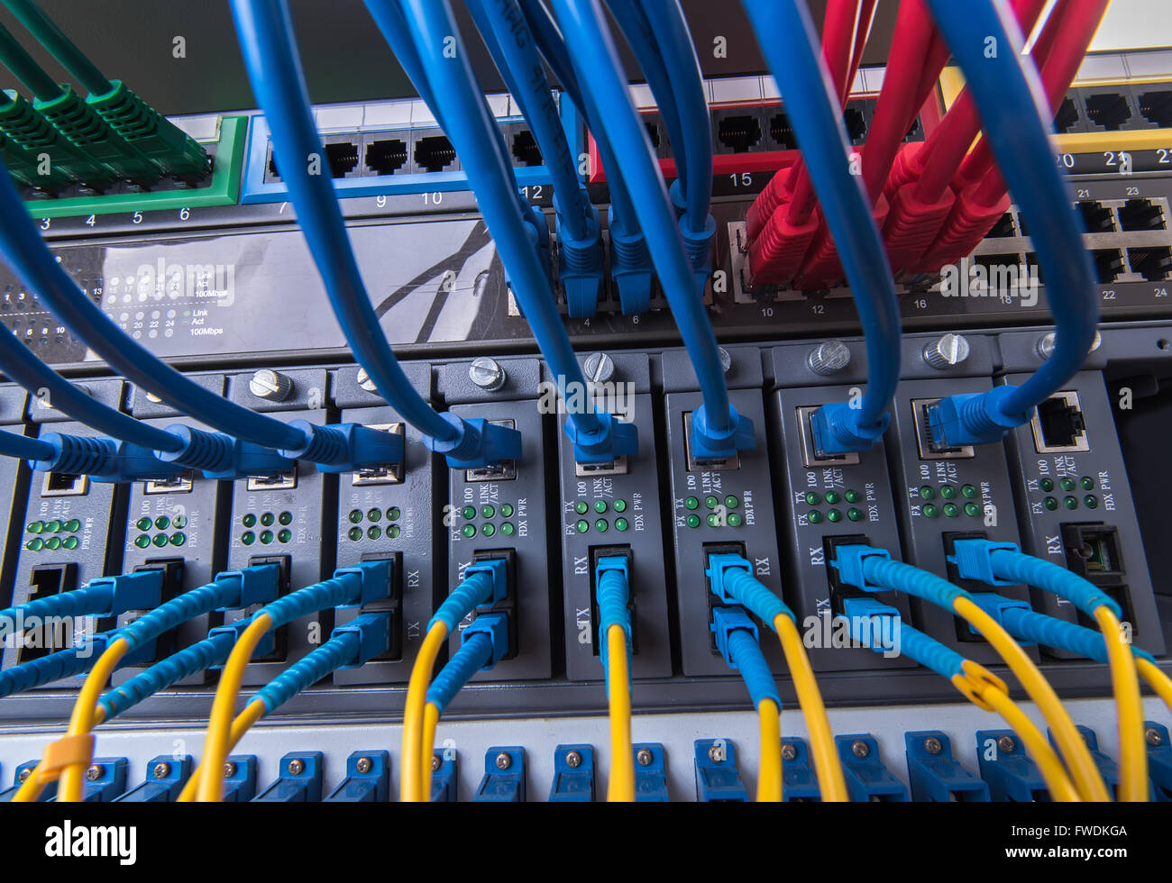 Fiber Optic cables connected to an optic ports Stock Photo - Alamy