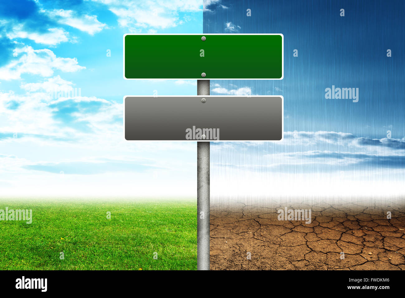 Road signs with different sides of nature Stock Photo - Alamy