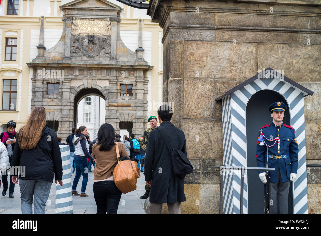 Guard at the entrance of the Castle in Prague, Czech Republic Stock ...