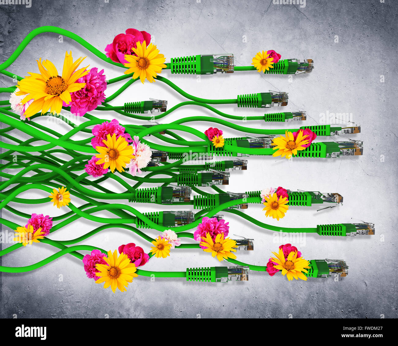 Computer cables with flowers Stock Photo - Alamy