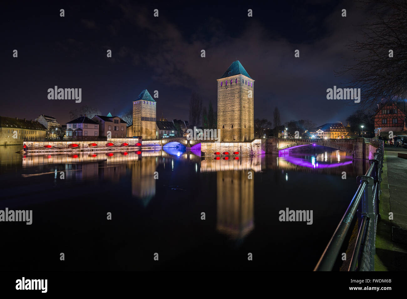 Panorama of the famous bridges Ponts Couverts in Strasbourg, France ...