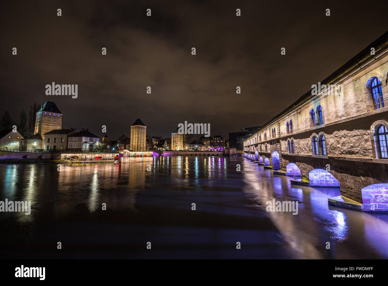 Panorama of the famous bridges Ponts Couverts in Strasbourg, France ...