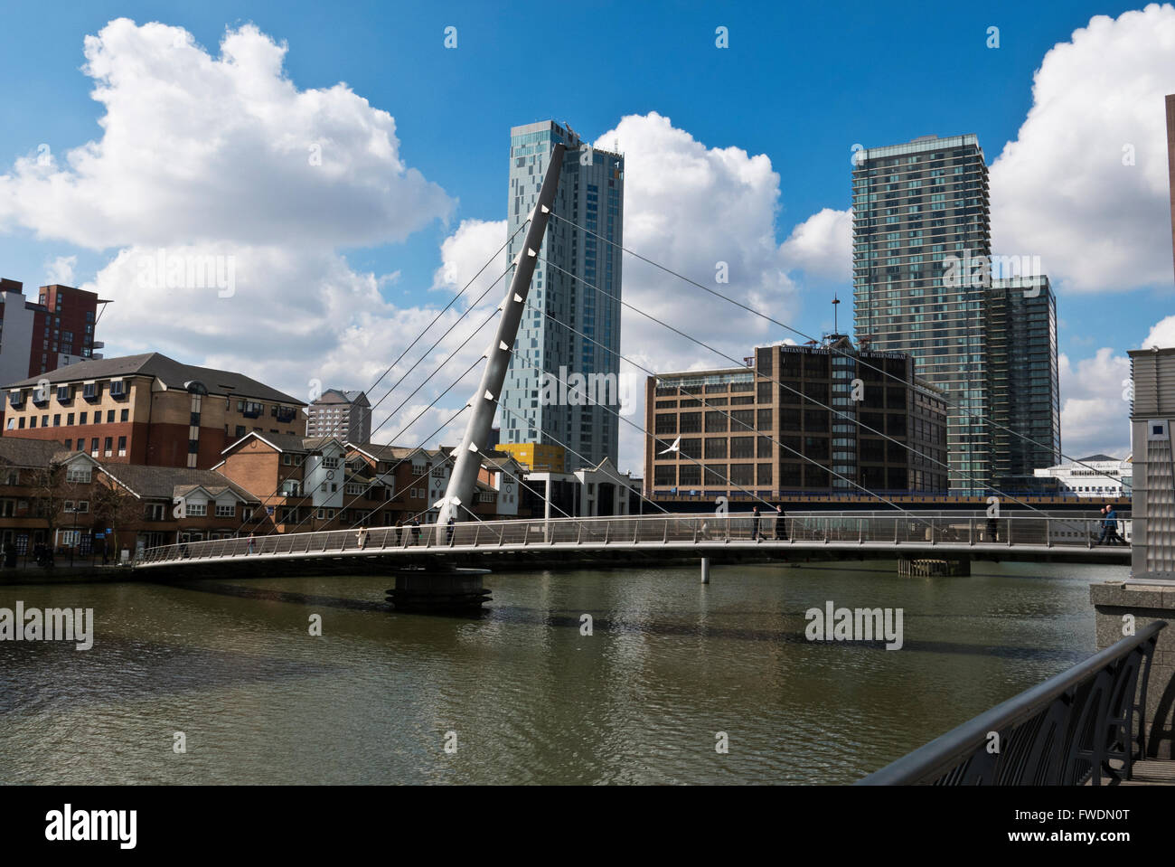 South Quay Footbridge bridge in Canary Wharf in East London, United ...