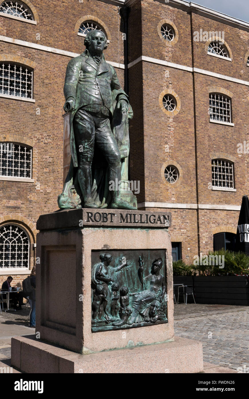 A bronze sculpture of Robert Milligan by Richard Westmacott outside the ...