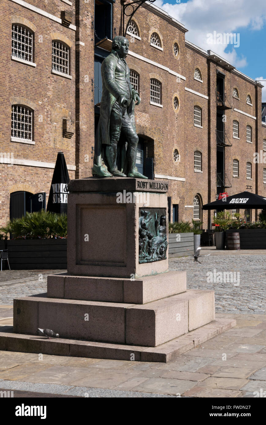 A bronze sculpture of Robert Milligan by Richard Westmacott outside the ...