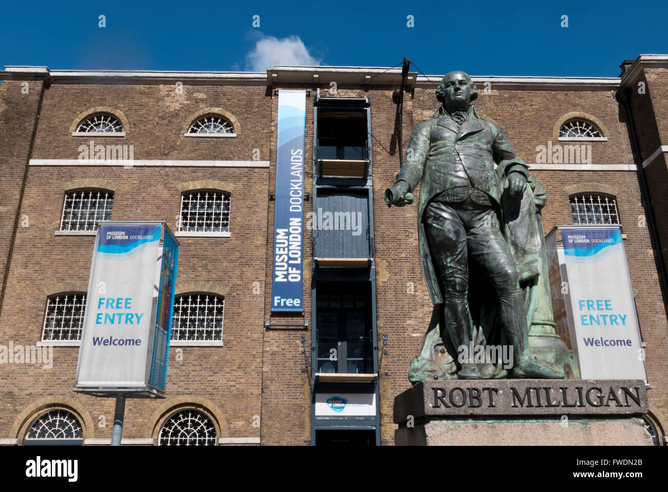 A bronze sculpture of Robert Milligan by Richard Westmacott outside the ...