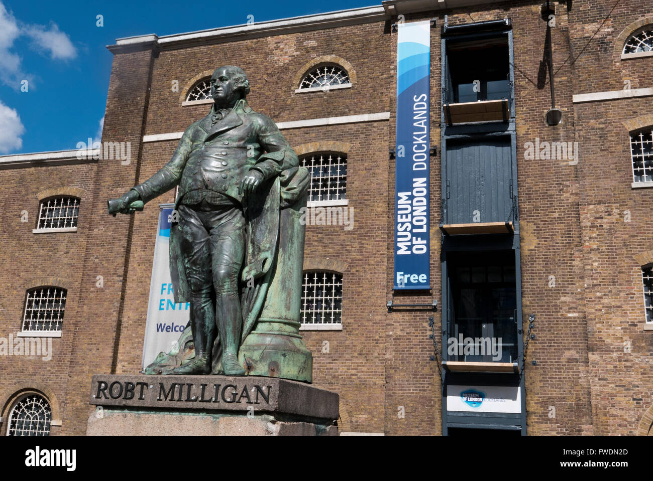 A bronze sculpture of Robert Milligan by Richard Westmacott outside the ...