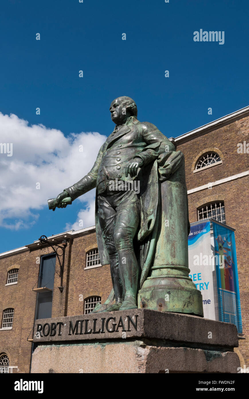 A bronze sculpture of Robert Milligan by Richard Westmacott outside the ...