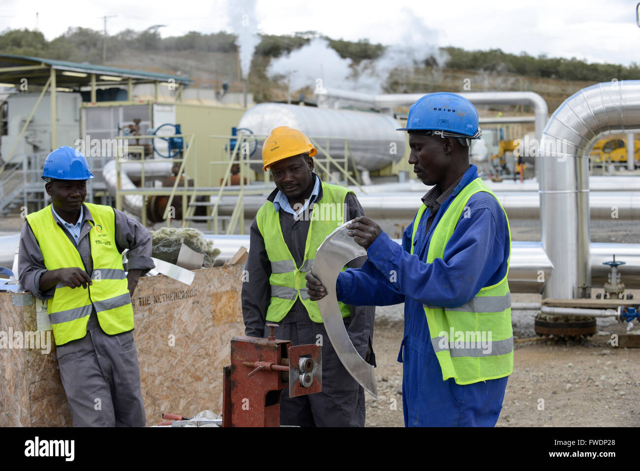 KENYA Naivasha, Olkaria, construction site of well head geothermal ...
