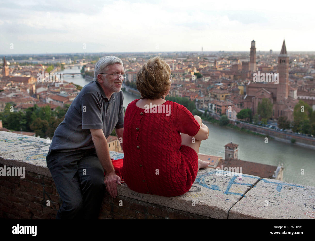 Verona,Italy: lovers on Castel S Pietro Stock Photo - Alamy