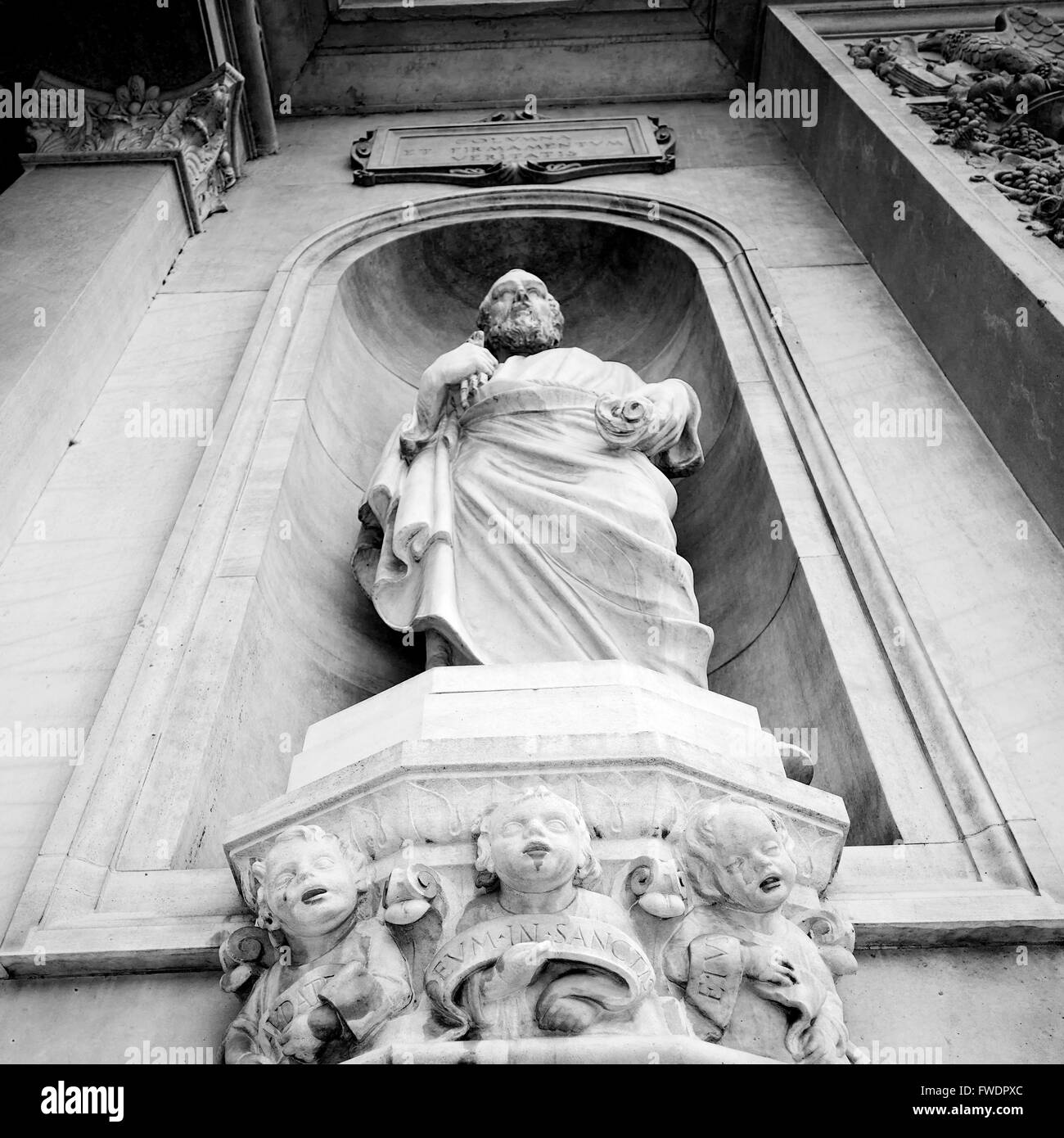 marble in old historical construction italy europe milan and statue ...