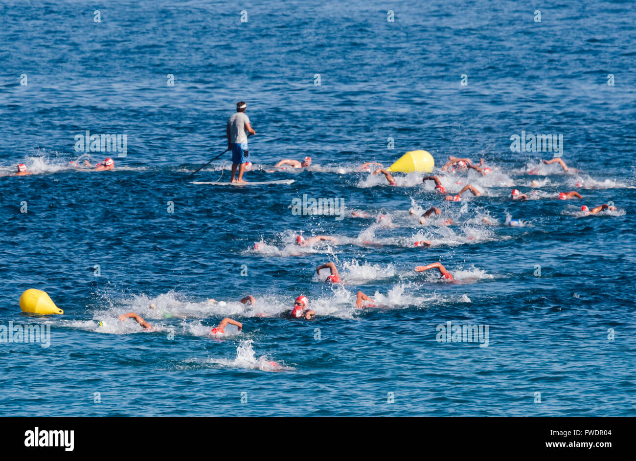 Open sea swimming race. Tarifa, Costa de la Luz, Cadiz, Andalusia ...