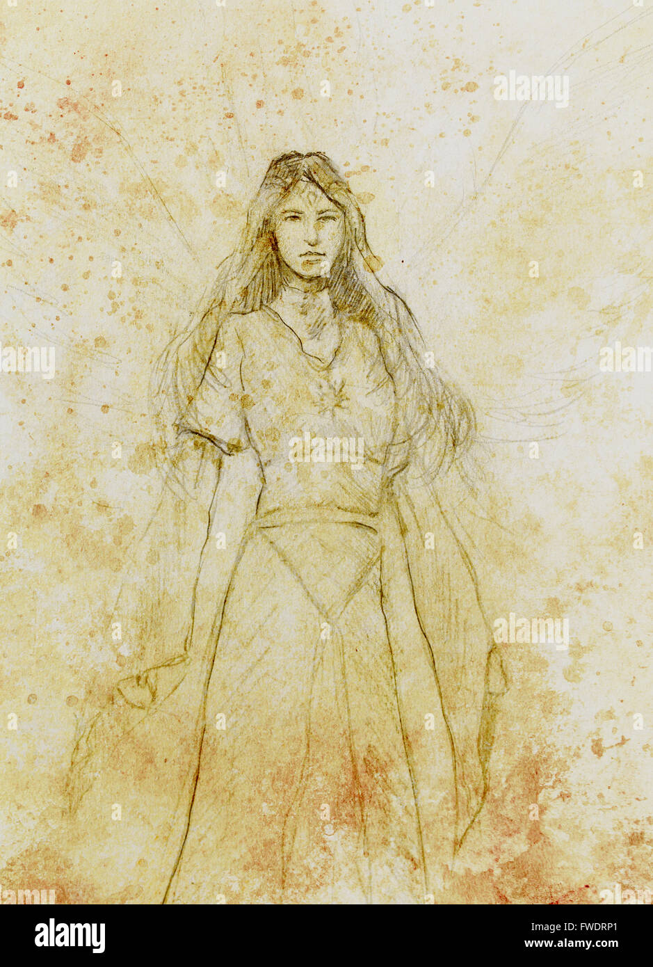 drawing of mystical angel woman in beautiful historic dress Stock Photo ...