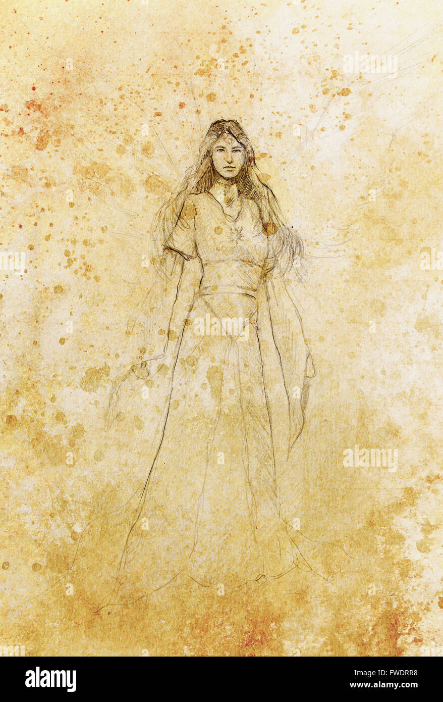drawing of mystical angel woman in beautiful historic dress Stock Photo ...