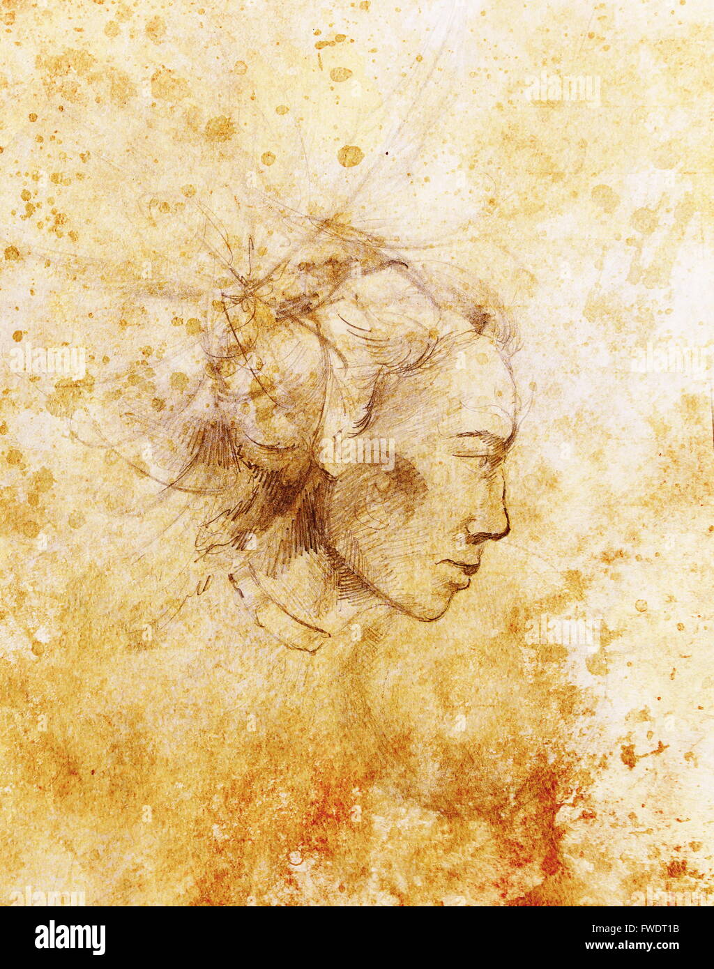 young native american indian warrior, profile drawing Stock Photo - Alamy