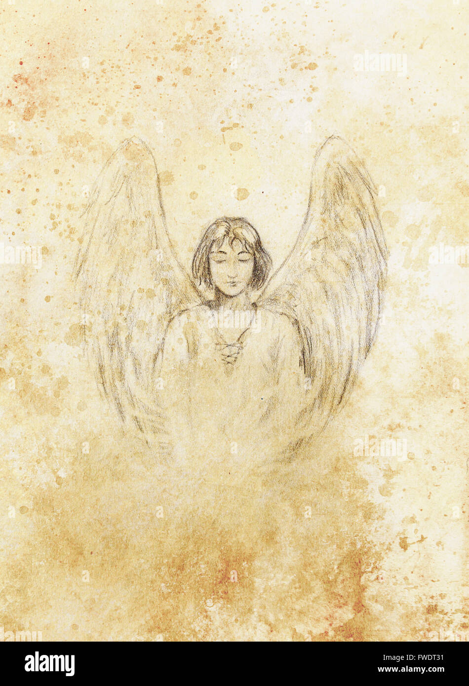 drawing of angel with beautiful wings on a paper Stock Photo - Alamy