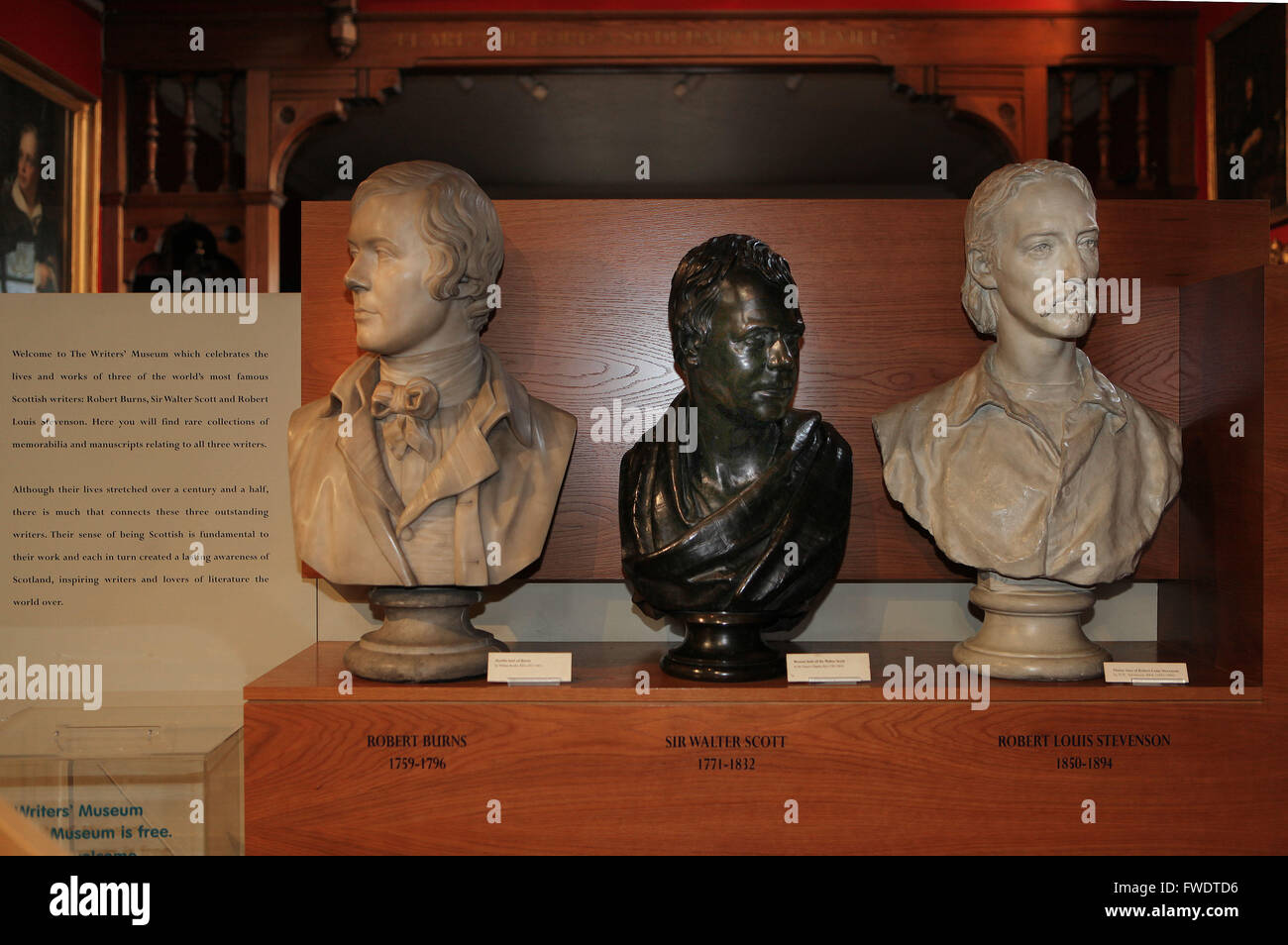 Edinburgh,Scotland: The Writers Museum sign on Royal Mile with busts of ...