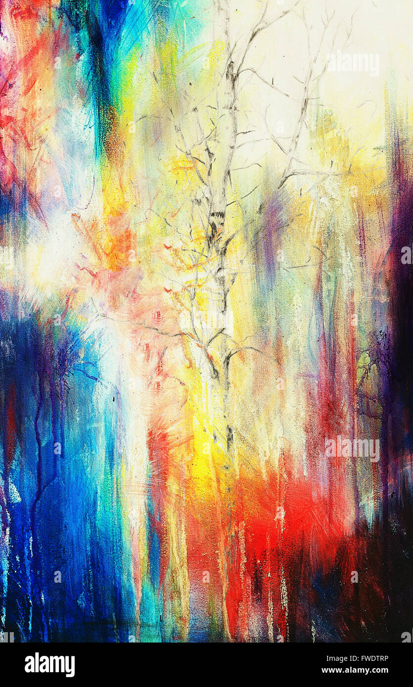 pencil drawing birch on old paper background and Color Abstract ...