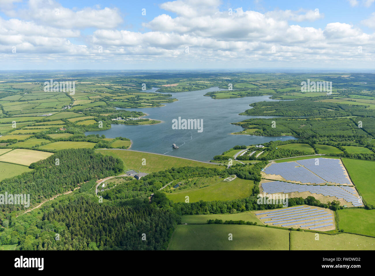 An aerial view of Roadford Lake and surrounding Cornwall countryside ...
