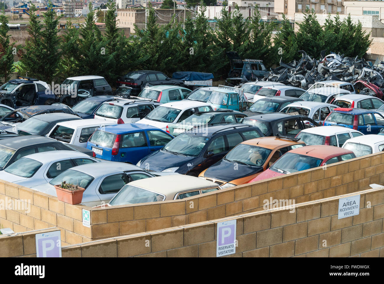 Expanse of cars in demolition. Ready for recycling or destruction Stock ...