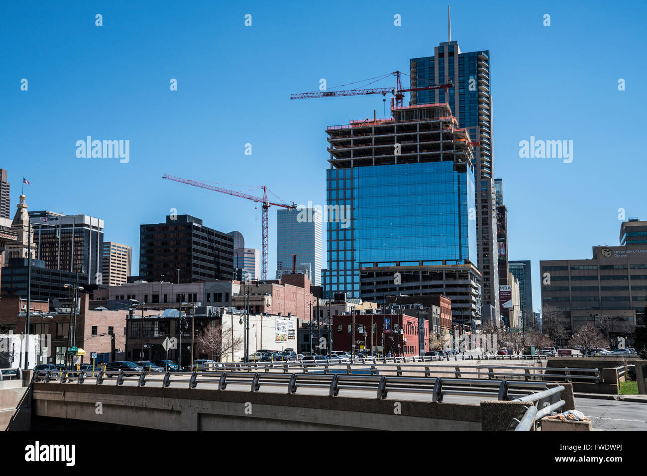 Denver skyline showing construction cranes denoting rapid expansion and ...