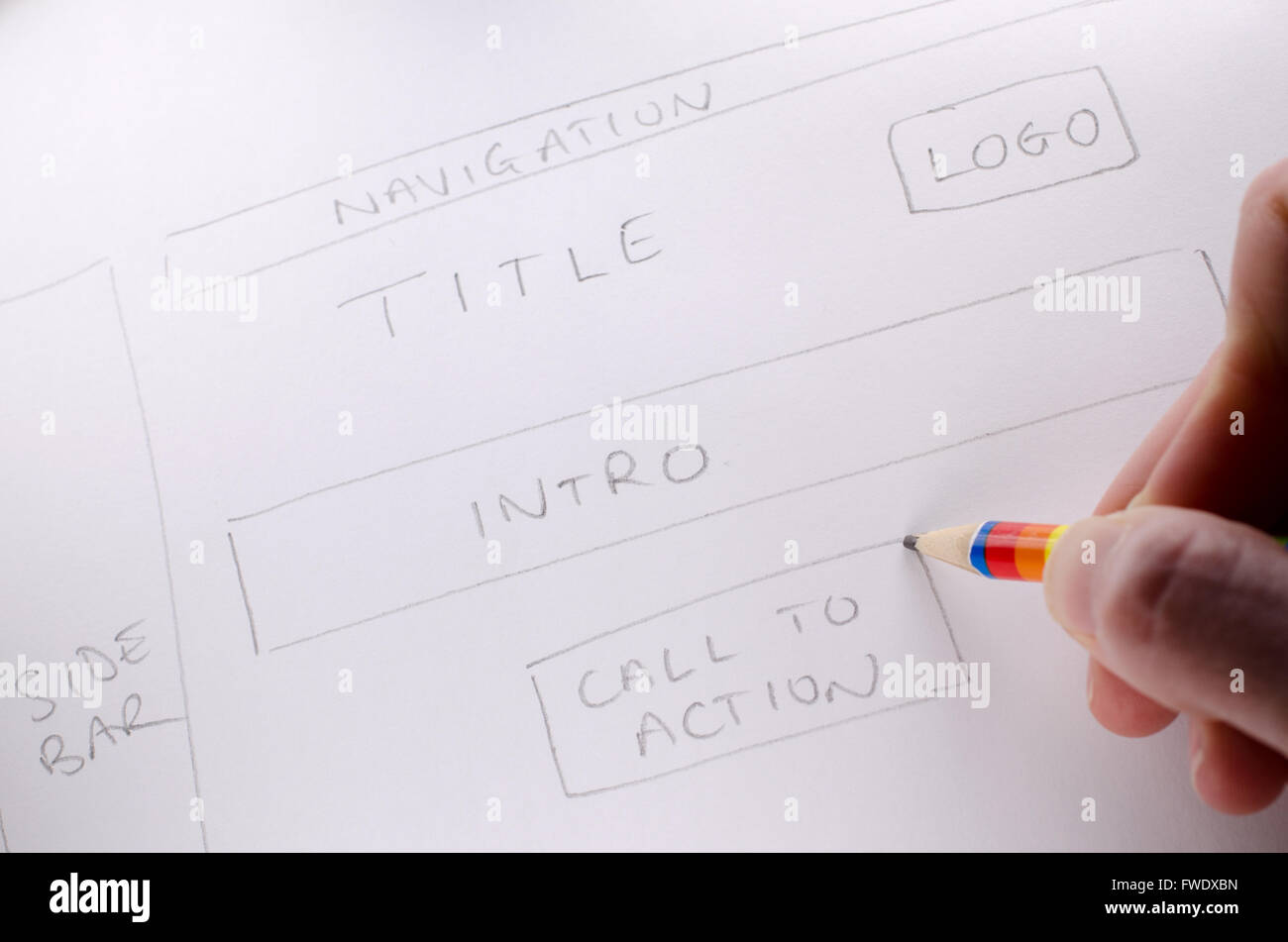 Hand written design showing layout and plan of new website Stock Photo ...