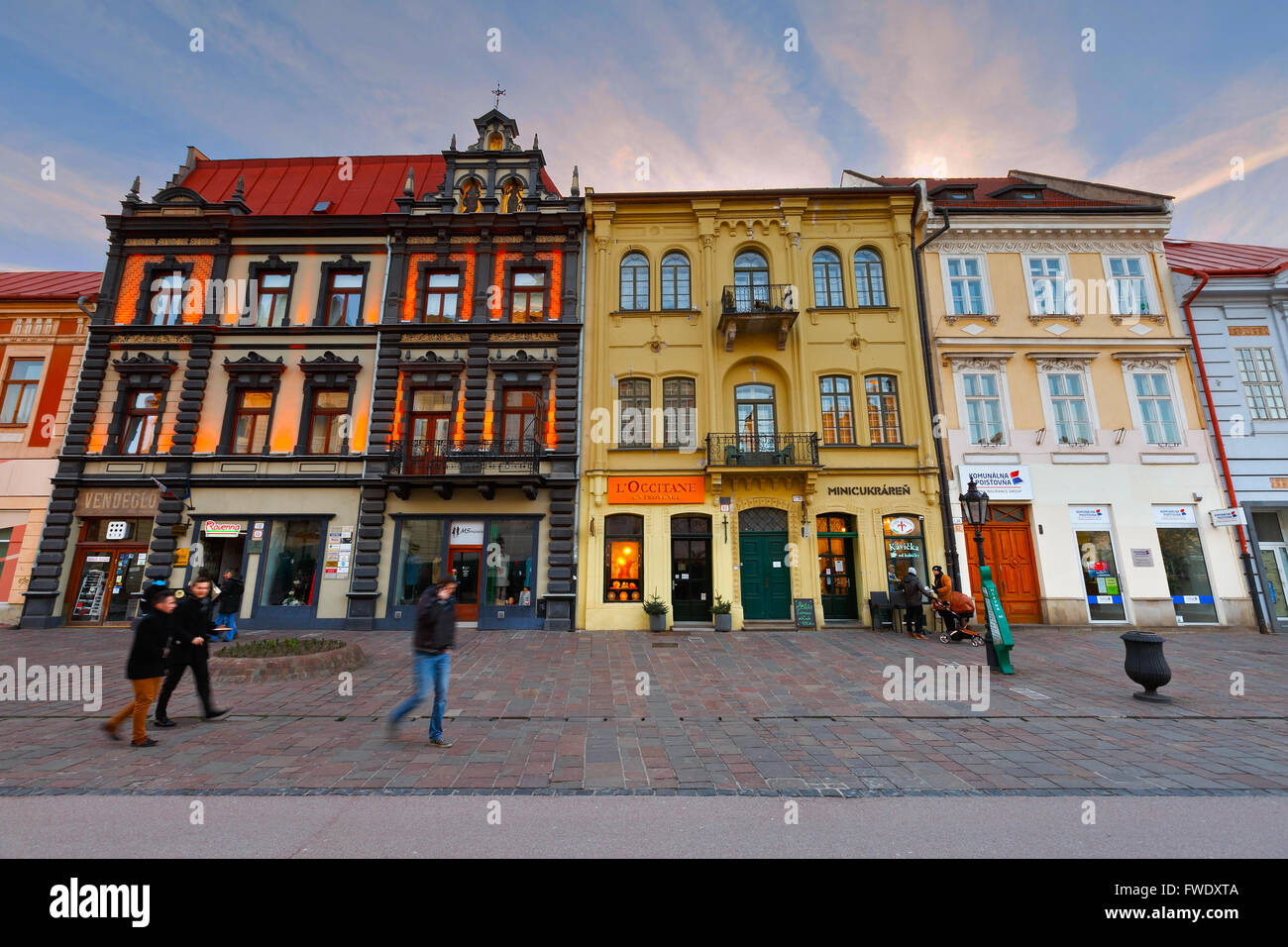 People in the historic main square of Kosice city in eastern Slovakia ...