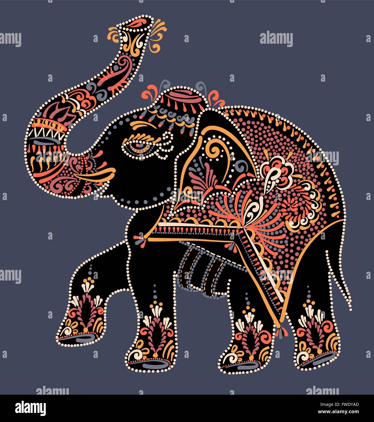 folk art indian elephant, vector dot painting illustration Stock Vector ...