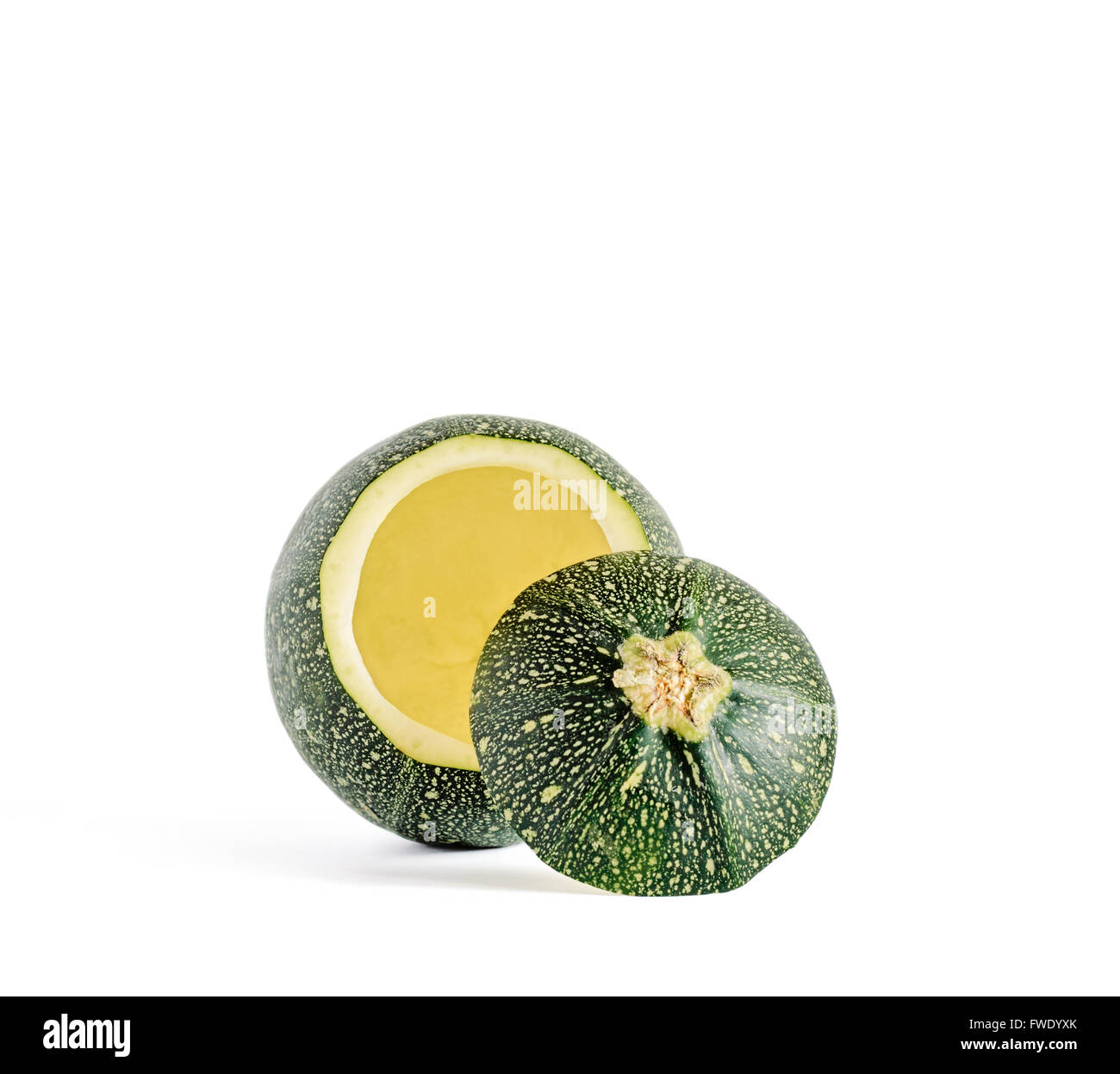 Eight ball squash with cut top and scooped out pulp isolated on white ...