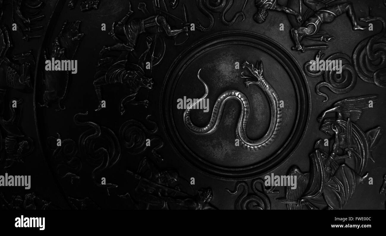 close up of ancient Chinese dragon shield Stock Photo - Alamy