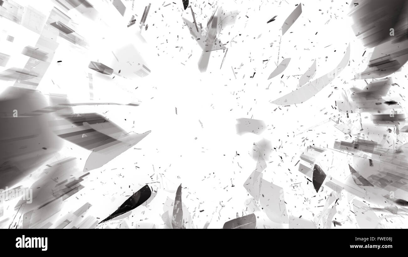 Destructed or Shattered glass on black with motion blur. Large ...