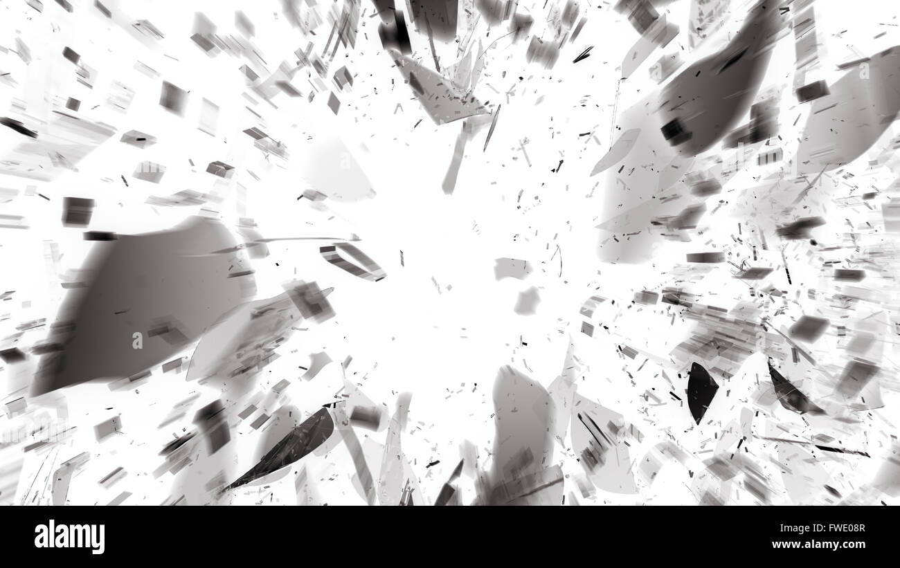Destructed or Shattered glass with motion blur on white. Large ...