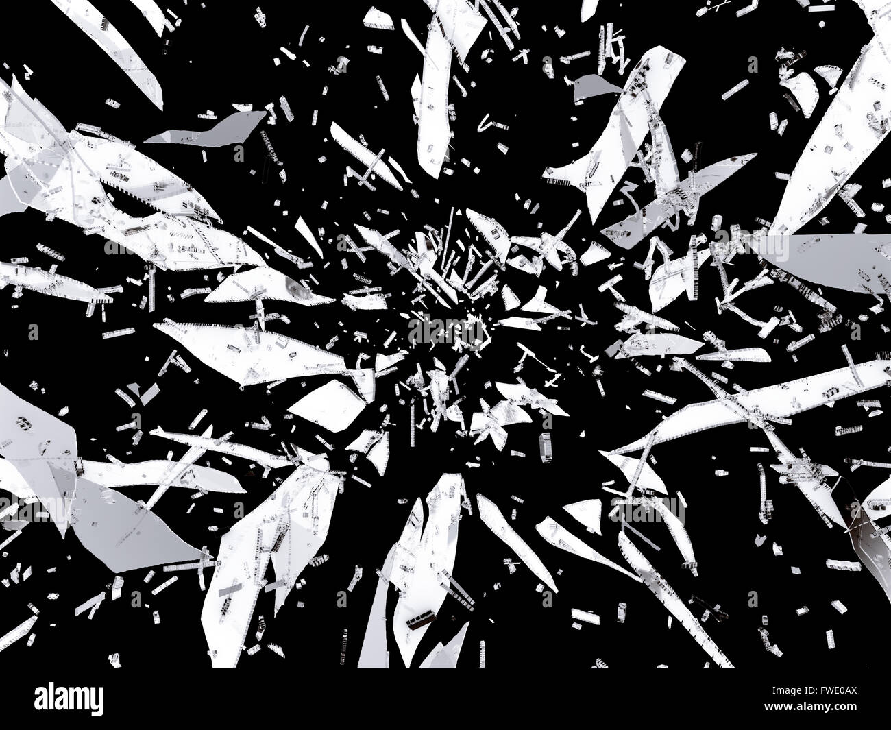 Small and large pieces of shattered black glass isolated on black Stock ...