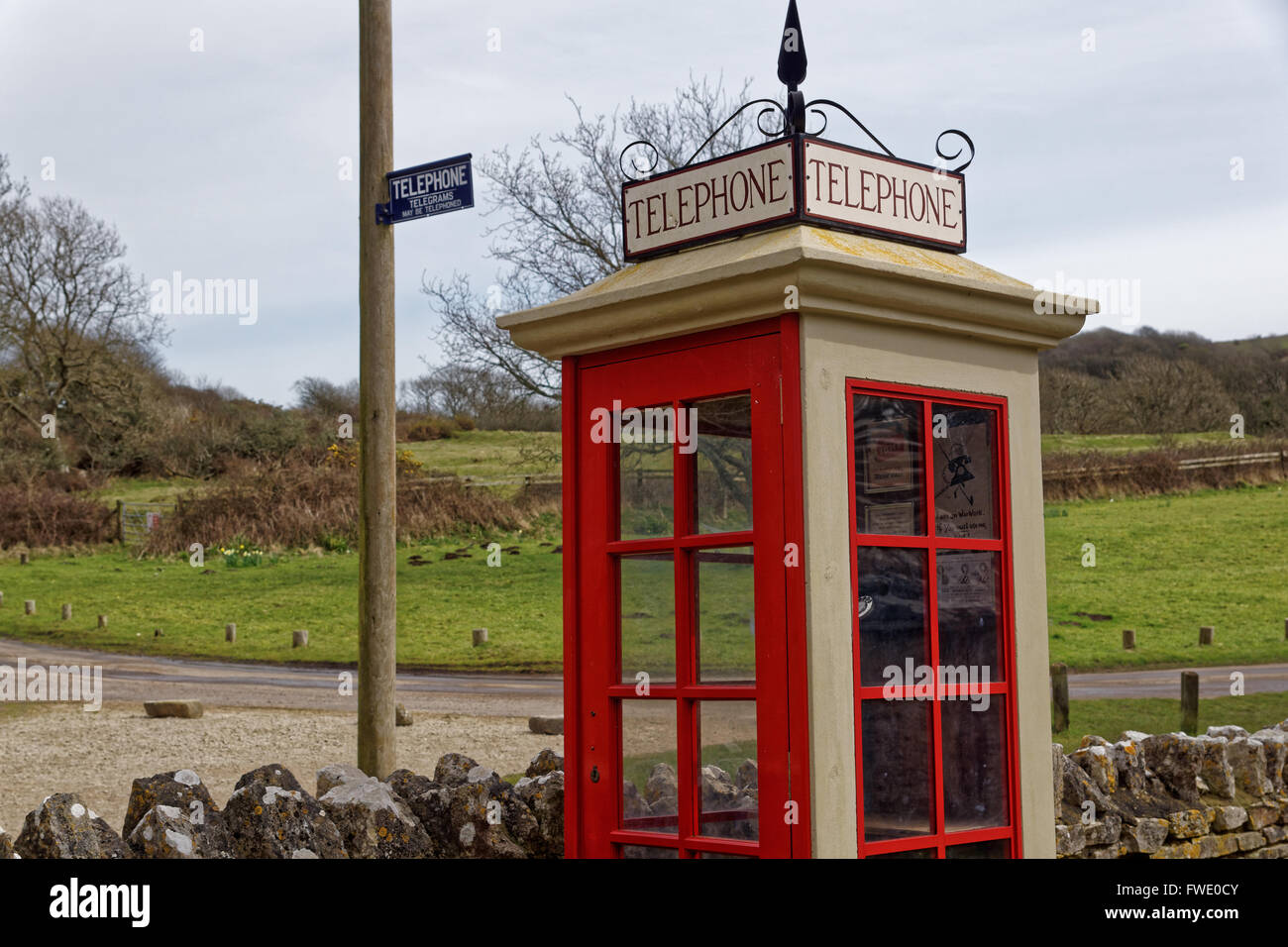 red and cream telephone box Stock Photo - Alamy