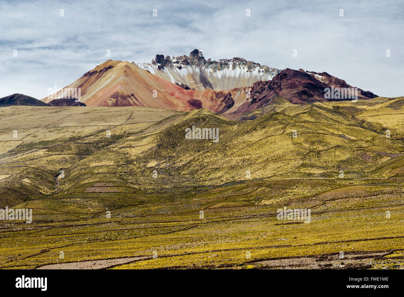 Dormant Volcano Tunupa situated on a peninsula of the Salar de Uyuni ...