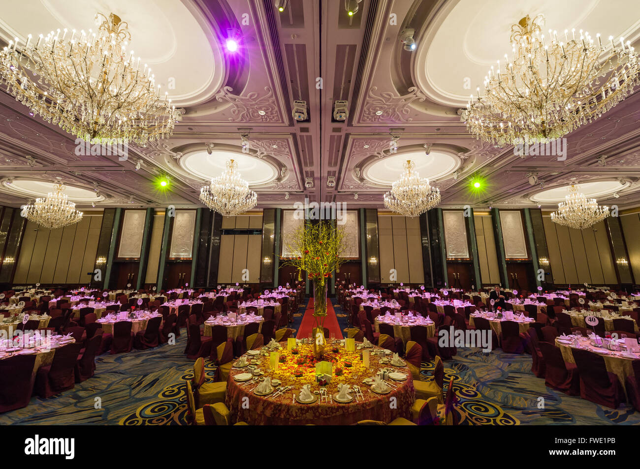 Grand ballroom layout for dinner at hotel Stock Photo - Alamy