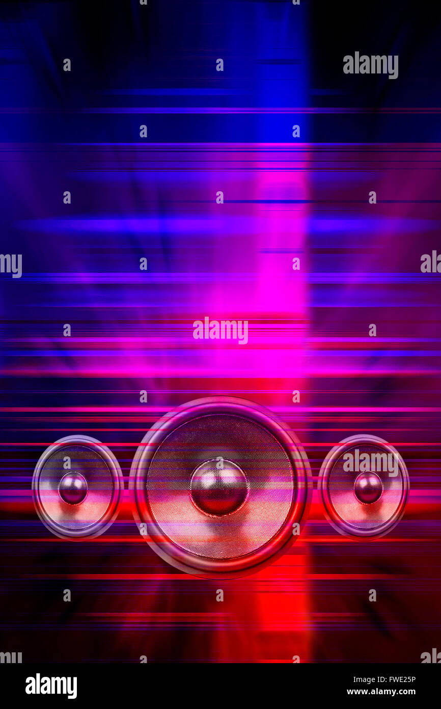 Audio speakers and party lights background Stock Photo - Alamy