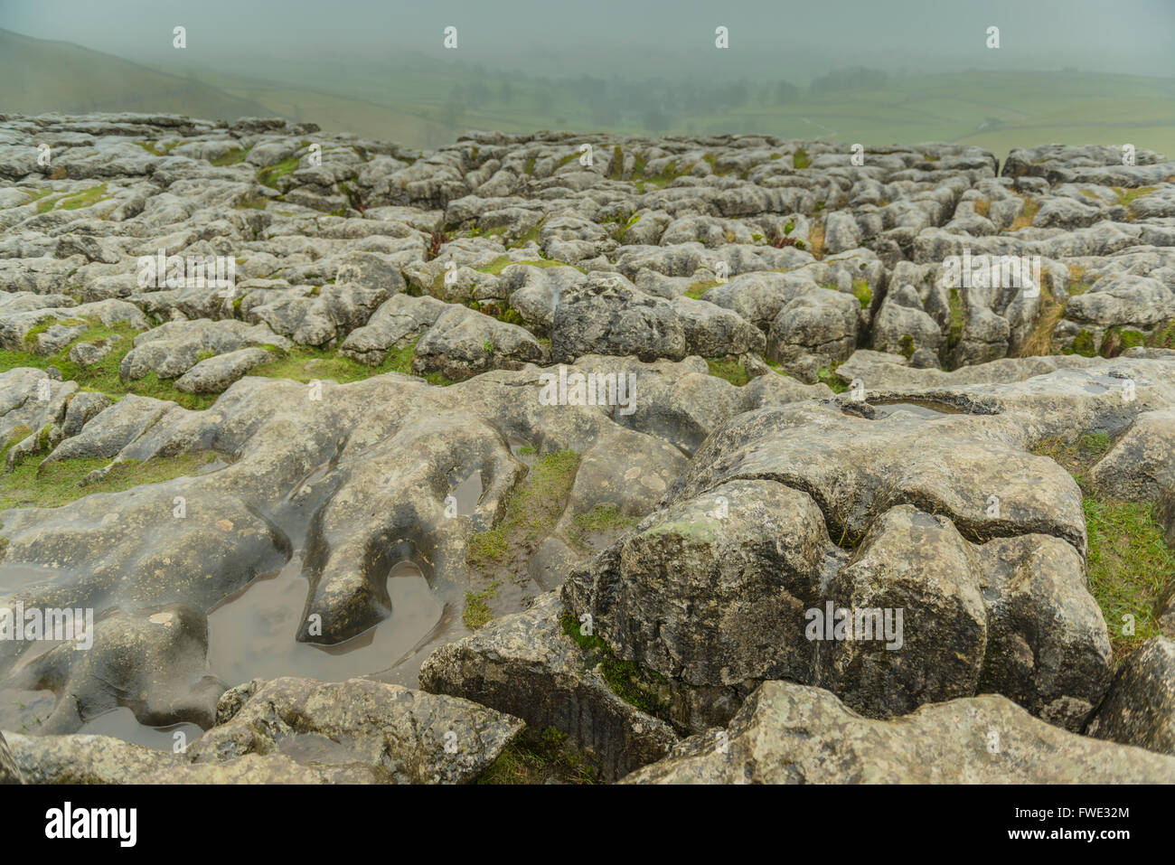 Limestone pavement at Malham Tarn, Malham Cove in Yorkshire Enlgland UK ...