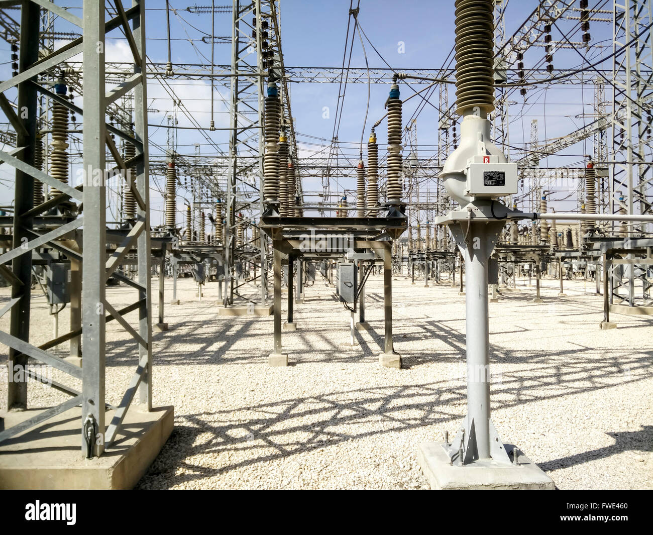 high voltage transformers at an Electricity transformation substation ...