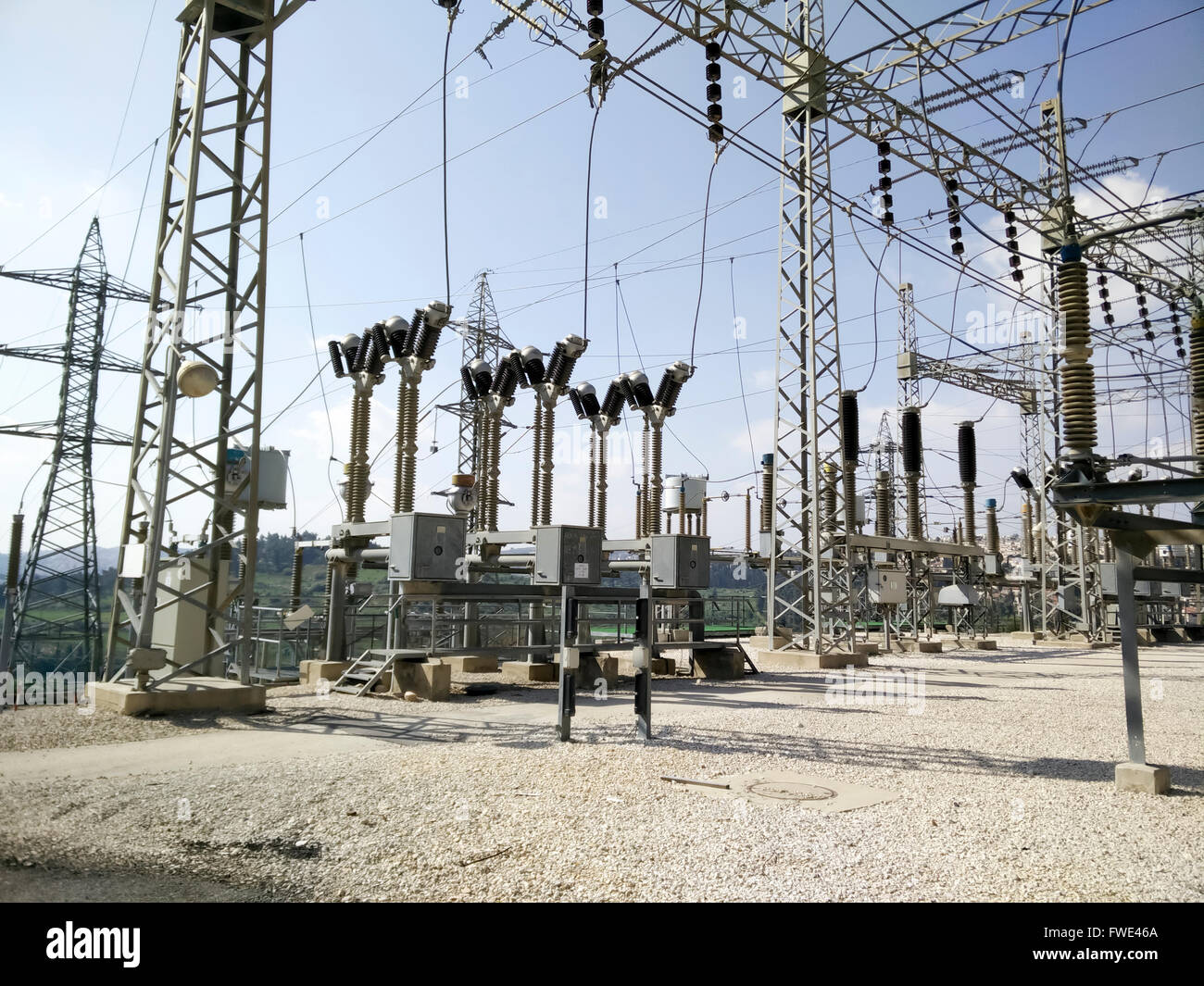 high voltage transformers at an Electricity transformation substation ...