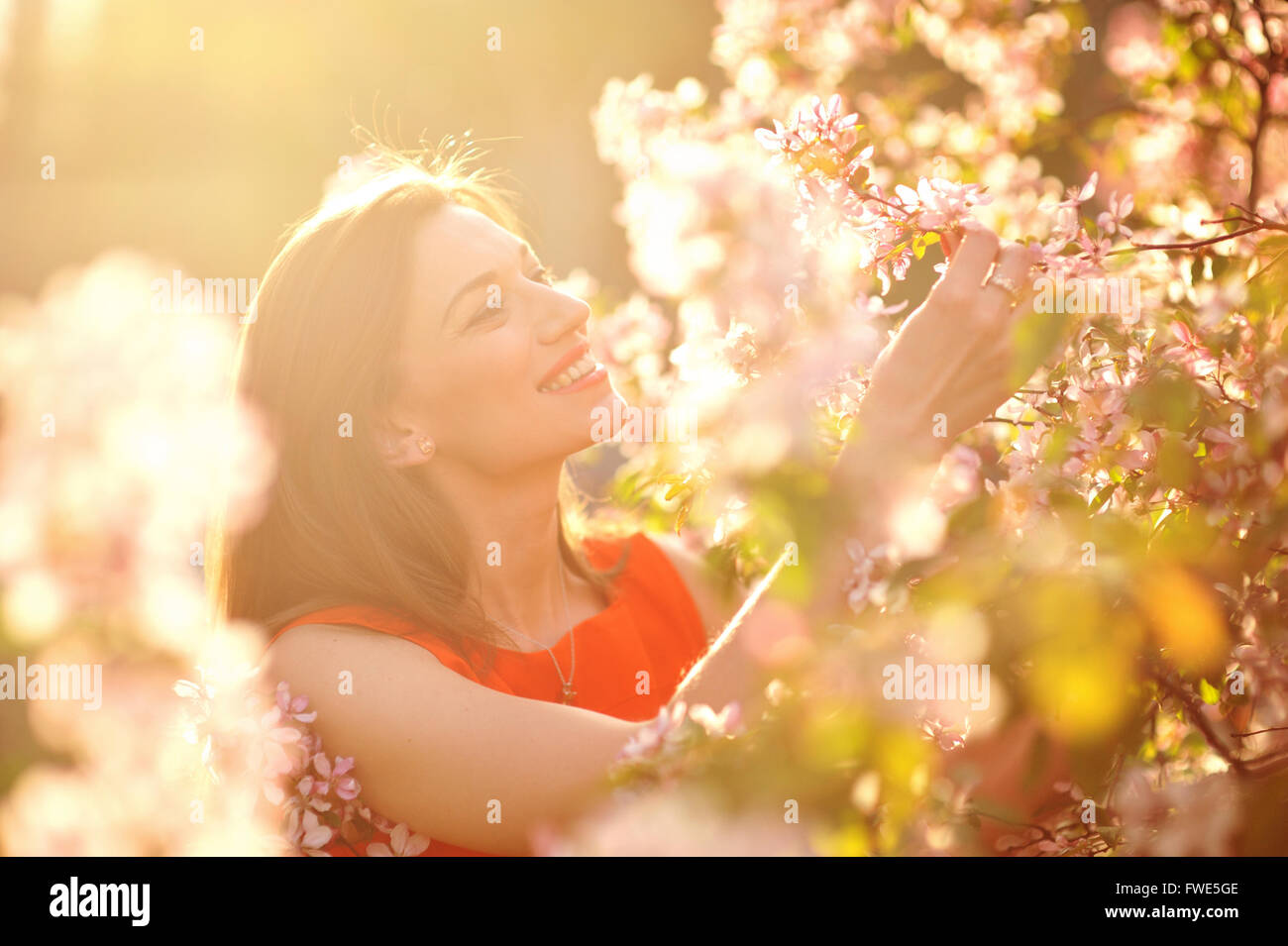 Beautiful spring girl magnolia flowers hi-res stock photography and ...